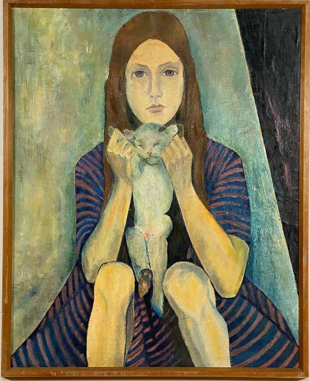 30er Jahre Sitzendes Mädchen mit Katze Gemälde (Gebraucht) in Root für ...