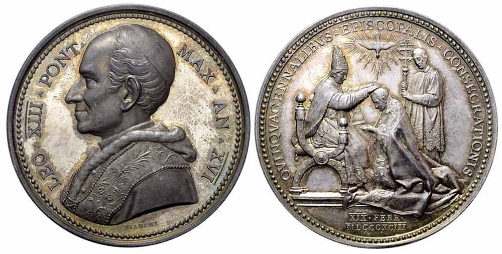 Rom, Leo XIII., Silbermedaille AN XVI (1893) (Gebraucht) in Chiasso für ...
