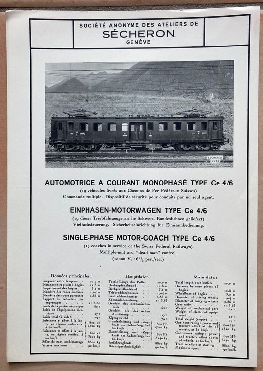 Fiche descriptive Sécheron originale - Sécheron Type Ce 4/6 (Gebraucht ...