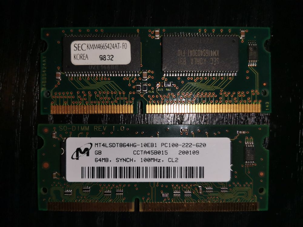 IBM/Micron und SEC RAM PC100 100MHz 3.3V SDRAM (zwei Module) (Gebraucht ...
