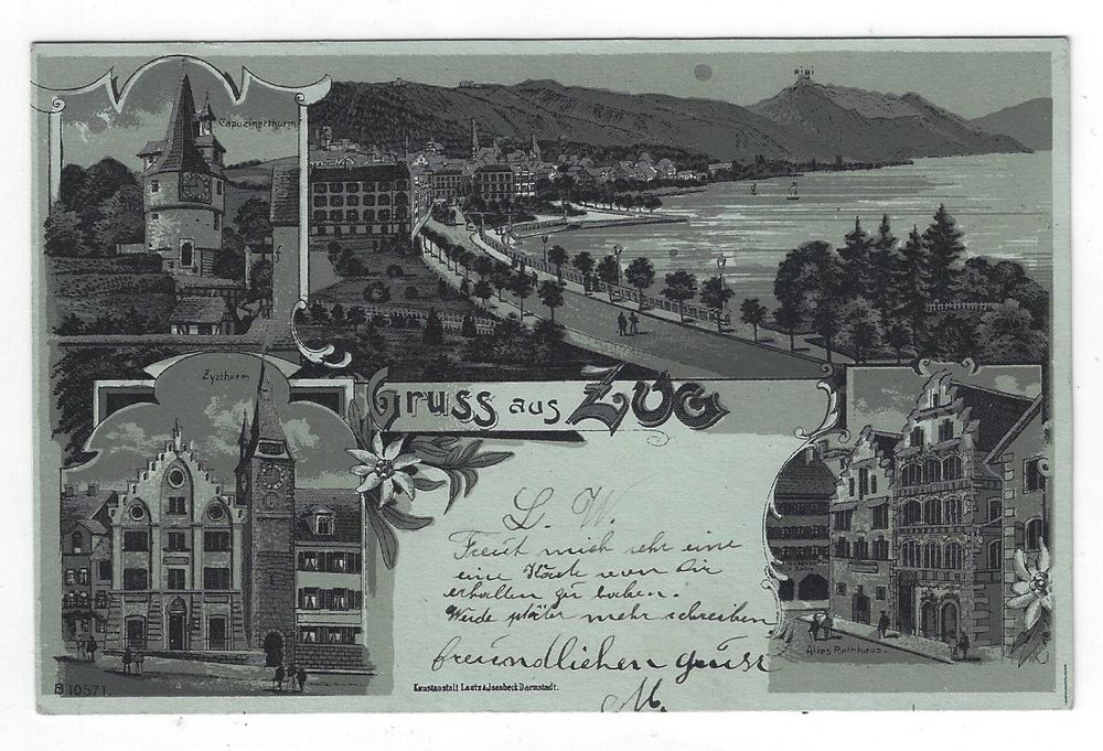 ZUG 1907, 4-bildrige schwarz-weiss Litho (Mondschein), RR !! | Kaufen auf Ricardo