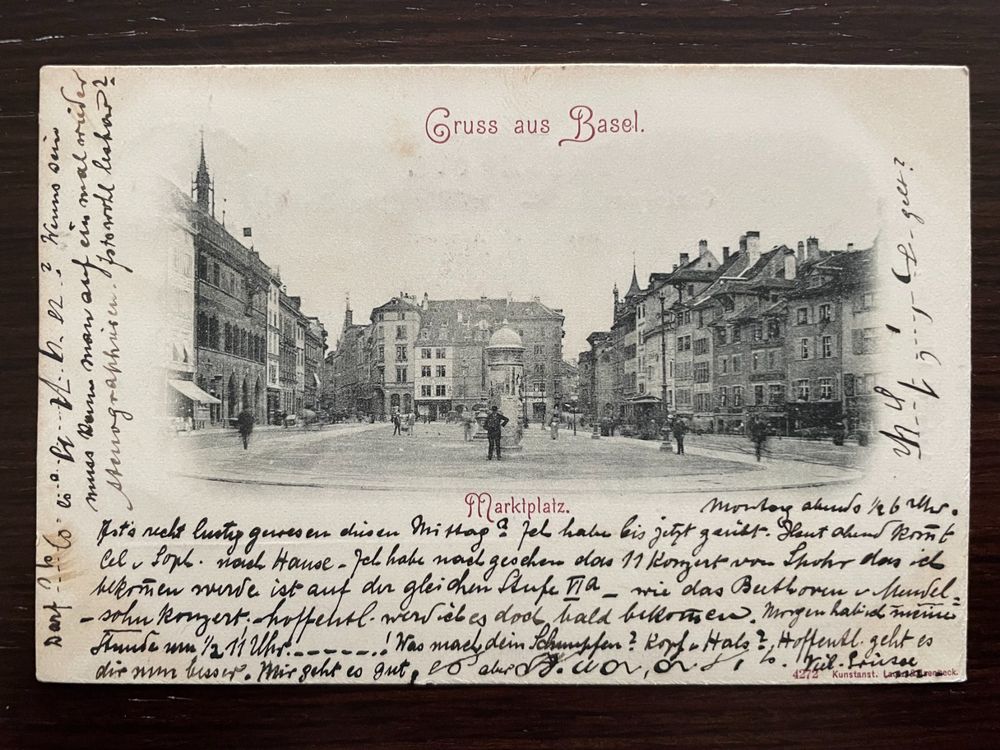 GRUSS AUS BASEL Marktplatz belebt, Tram / Strassenbahn, 1897 | Kaufen auf Ricardo