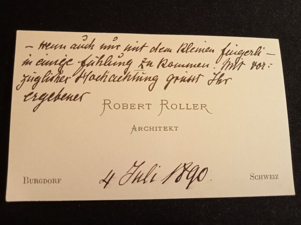 Robert Roller Architekt Visitenkarte (1890) (Gebraucht) in Luzern für ...