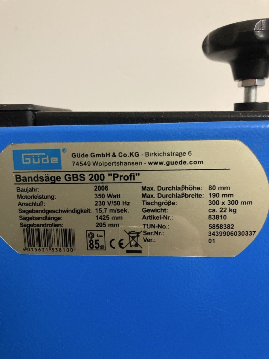 Bandsäge Güde GBS 200 Profi (Gebraucht) in Flumenthal für CHF 81 – nur Abholung auf Ricardo kaufen