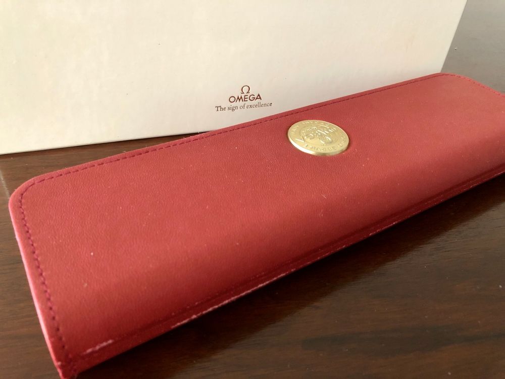 OMEGA long red leather box, Gold seal, 1990's-2000's, N.O.S. (Neu ...