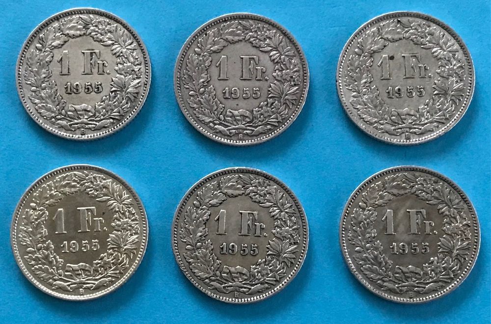6 Stück Schweizer Silber 1 Franken-Münzen alle von 1955 | Kaufen auf Ricardo