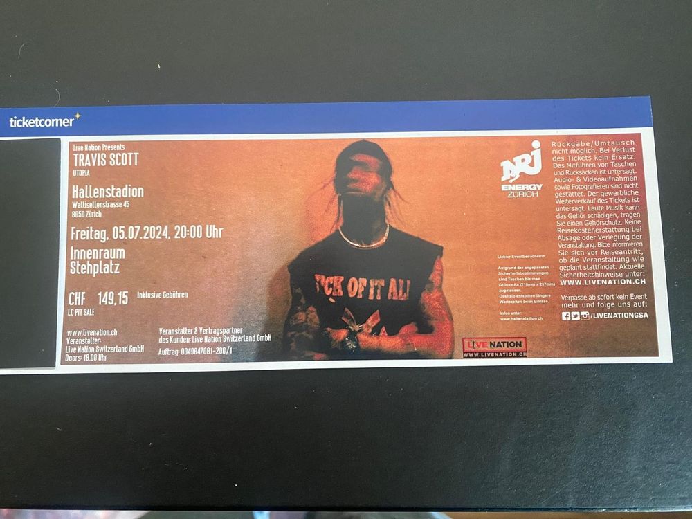 1 * Travis Scott Ticket - Hallenstadion Zürich, Stehplatz | Kaufen auf ...