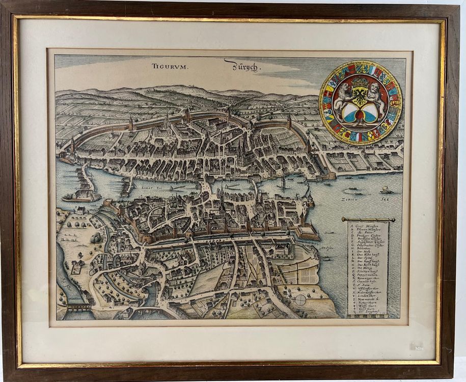 Altkolorierte Karte von Zürich, Schweiz 1638 von Merian | Kaufen auf ...