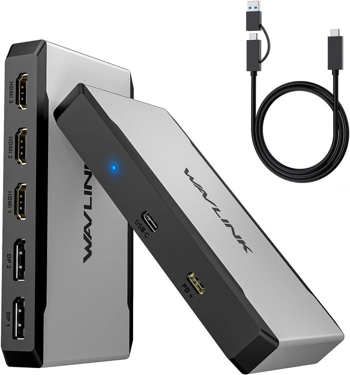 WAVLINK 5-in-1 Triple Monitor Adapter – 3×4K@60Hz, 100W PD ⚡ (Neu und ...