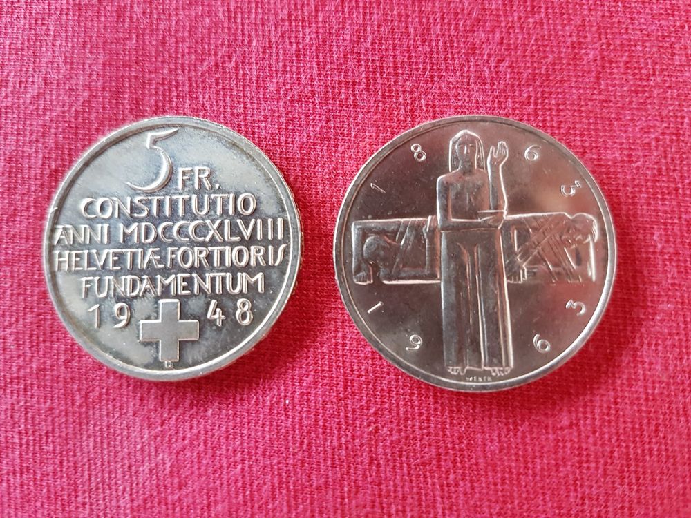2 x 5 Franken Silber Gedenkmünzen 1948 und 1963 ab nur 1 Fr! | Kaufen auf Ricardo