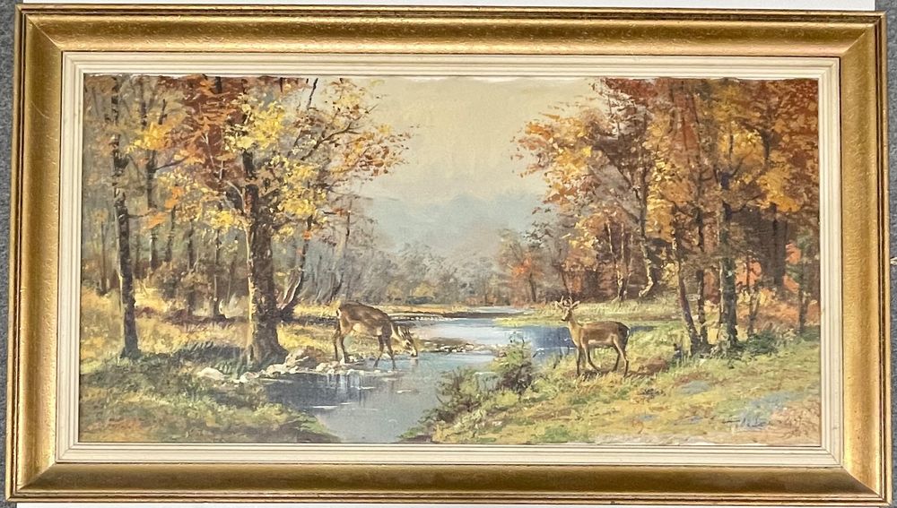 Grosse Landschaft Gemälde mit Reh auf der Wiese Unles. Sig (Gebraucht) in Root für CHF 25 – mit ...