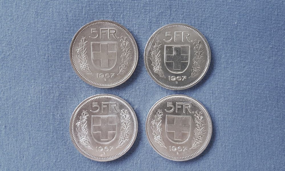 4 x 5 Franken Silbermünzen Jahrgang 1967 ab nur 1 Franken !! | Kaufen auf Ricardo