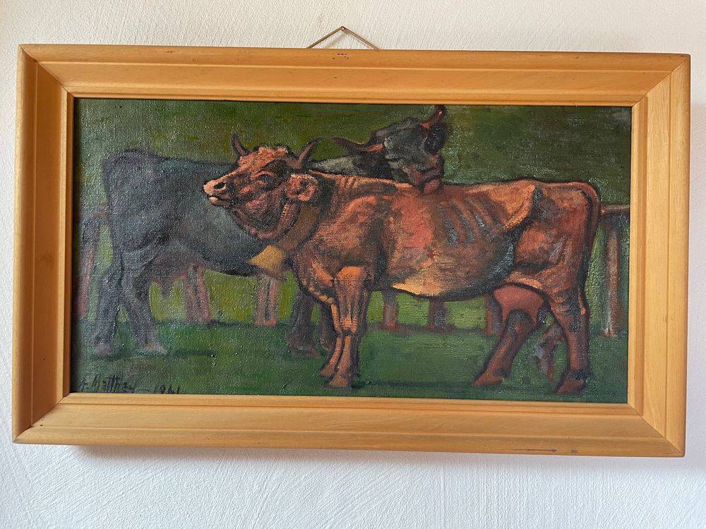 A. Matthey. Peinture à l'huile "Vaches au Pâturage". 1961 (Gebraucht) in Saviese für CHF 50 ...
