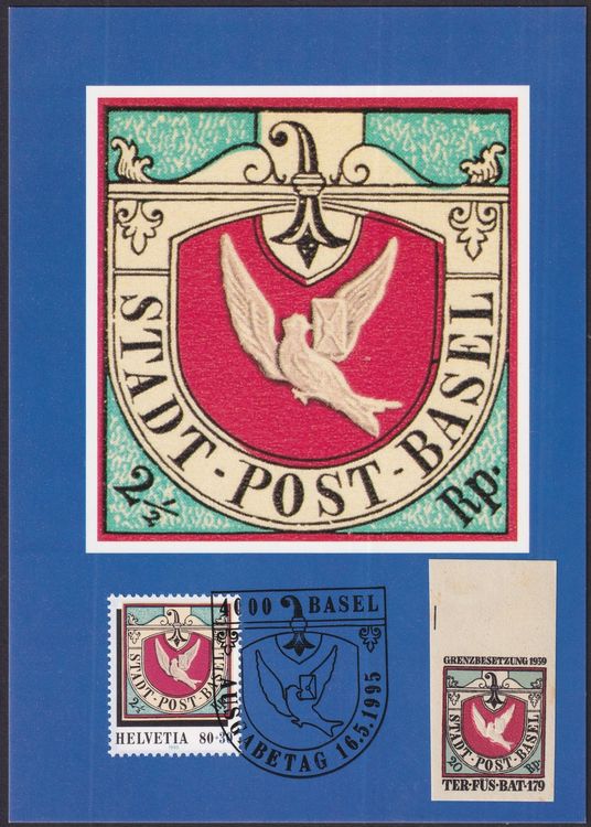 1995: W75 (Basler Taube auf Karte) mit Soldatenmarke (Gebraucht) in Sursee für CHF 20 – mit ...