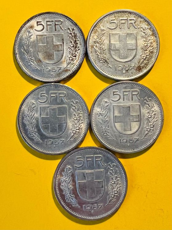 Münzen - 5x 5 Fr. Silber 1967 (Gebraucht) in Rothenburg für CHF 53 – mit Lieferung auf Ricardo ...