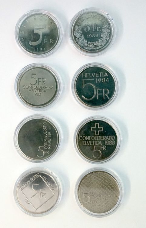 5 Franken Sondermünzen 1981 bis 1988 (Set Total 8 Stück) (Gebraucht) in ...