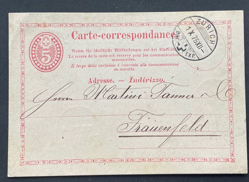 Postkarte Zürich mit Firmenzudruck 1875 (Gebraucht) in Horw für CHF 8 – mit Lieferung auf ...