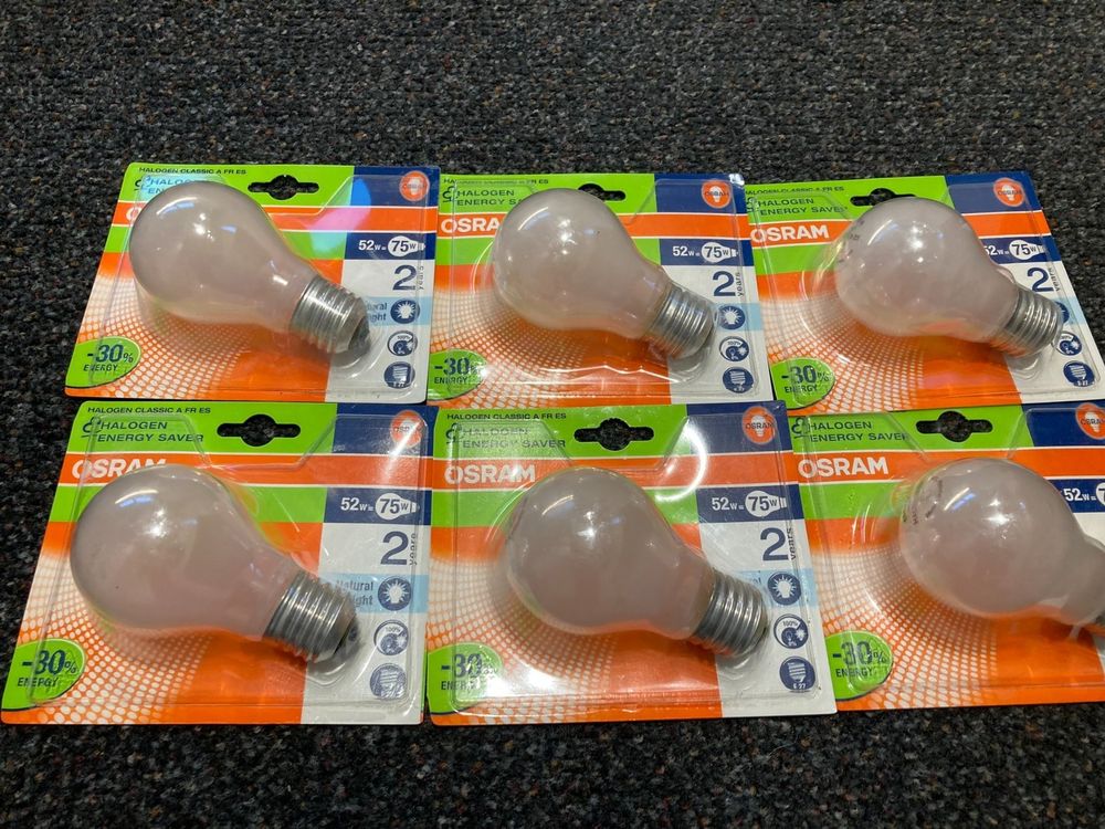 Glühbirnen Osram Halogen Classic 52W (75W) E27 matt /6 Stück (Neu und originalverpackt) in ...