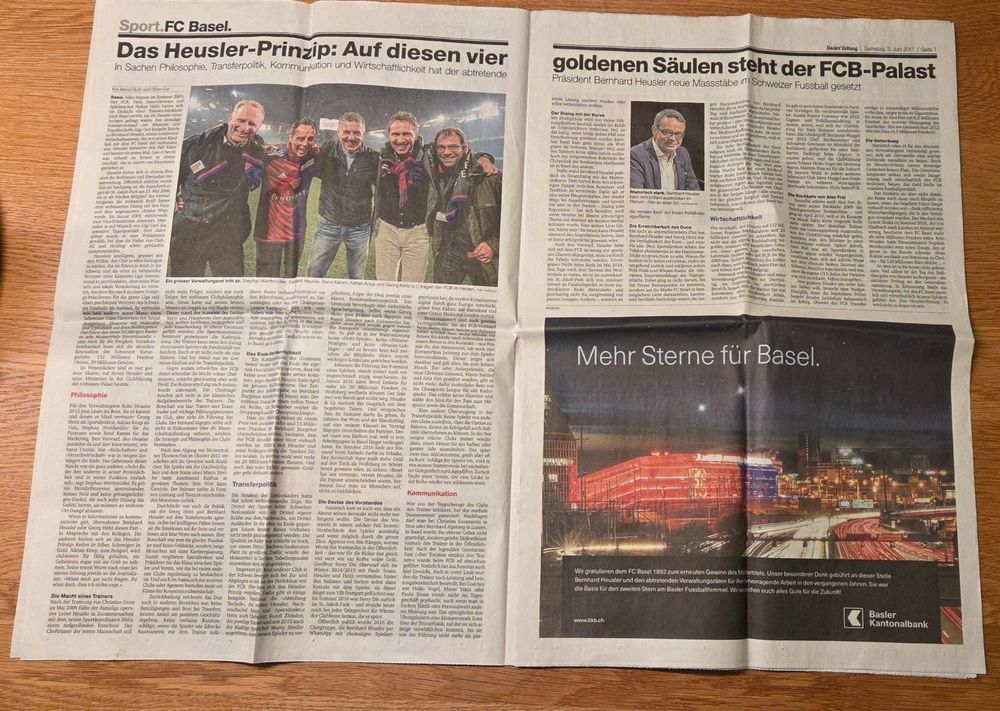 FCB, FC Basel. Meister NR.20! Basler Zeitung vom 3. Juni 17 (Gebraucht) in Möriken AG für CHF 2 ...