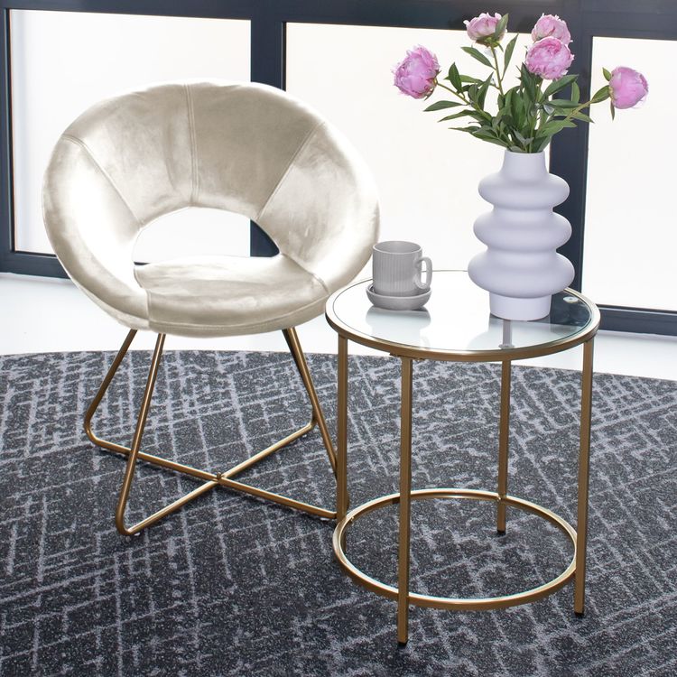 20137 - Samtstuhl SILVIA Beige/Gold mit Beistelltisch (Neu und ...