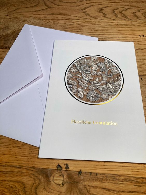 NEU, OVP Gratulations Karte/ Glückwunschkarte mit Stickerei | Kaufen ...