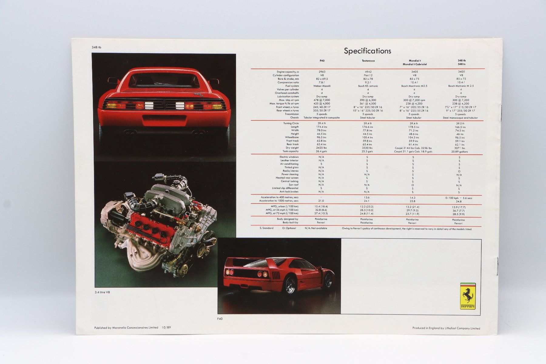 Ferrari Modellprogramm F40 / Testarossa usw. 1990 Prospekt (Gebraucht ...