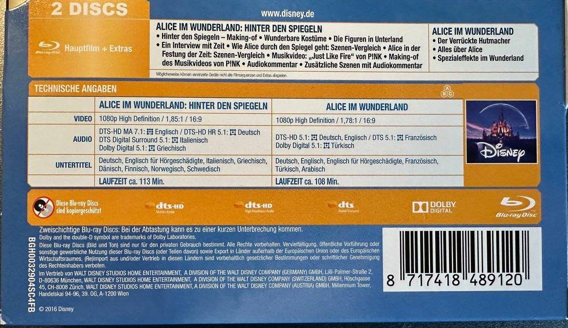 Alice im Wunderland Doppelpack Blu-ray FSK 12 (Gebraucht) in Beringen ...