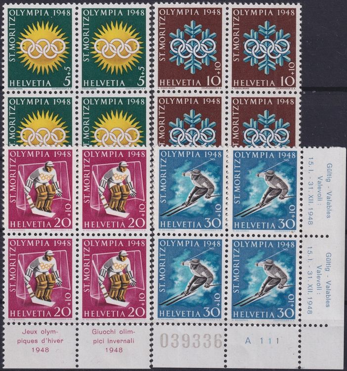 1948, W25w-W28w (Winterspiele) Viererblöck postfrisch **. (Gebraucht ...