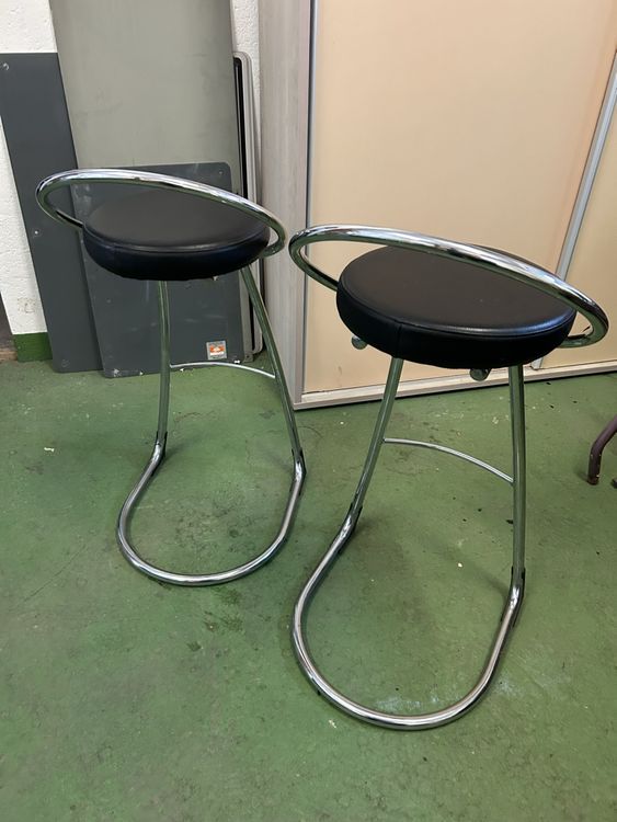 Tabourets de bar design chromé et cuir noir, lot de 2 (Gebraucht) in ...