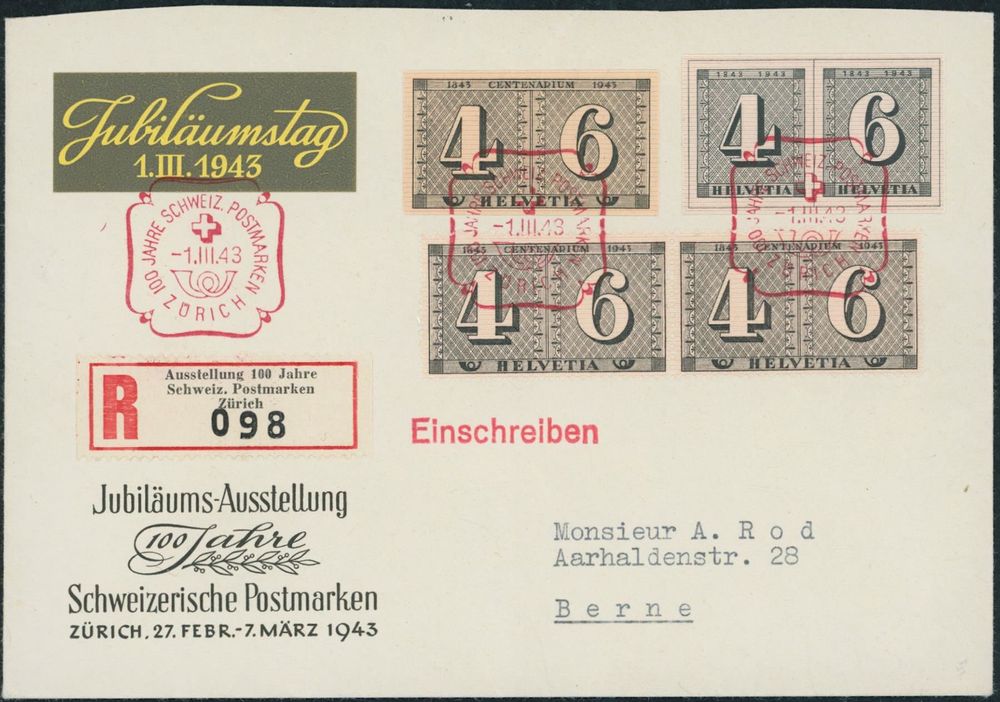 1943 - Briefmarke - Zürich 4 + 6 - Combo Brief - Gaudard (Gebraucht) in Schindellegi für CHF 325 ...
