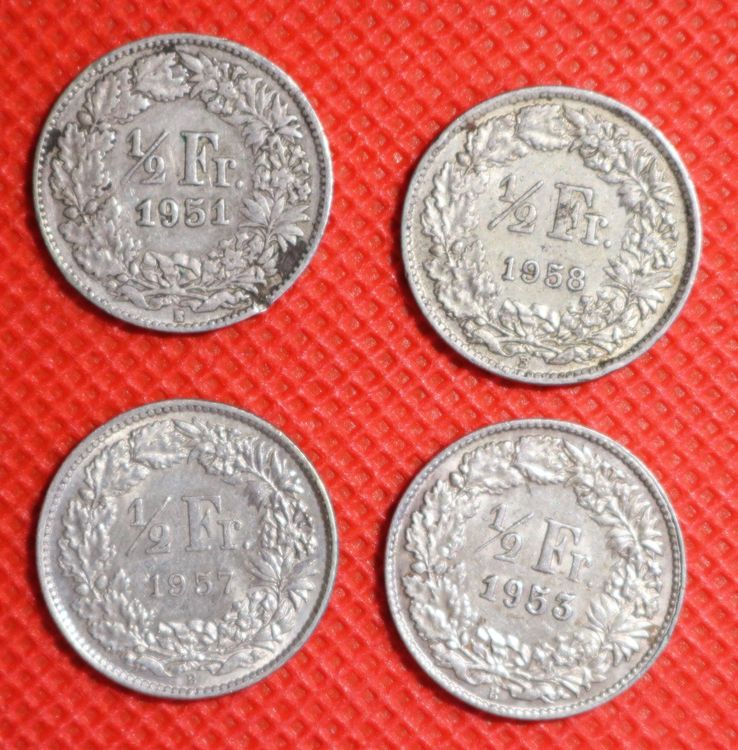 50 Rappen Lot Silbermünzen 1951, 1953, 1957, 1958 | Kaufen auf Ricardo