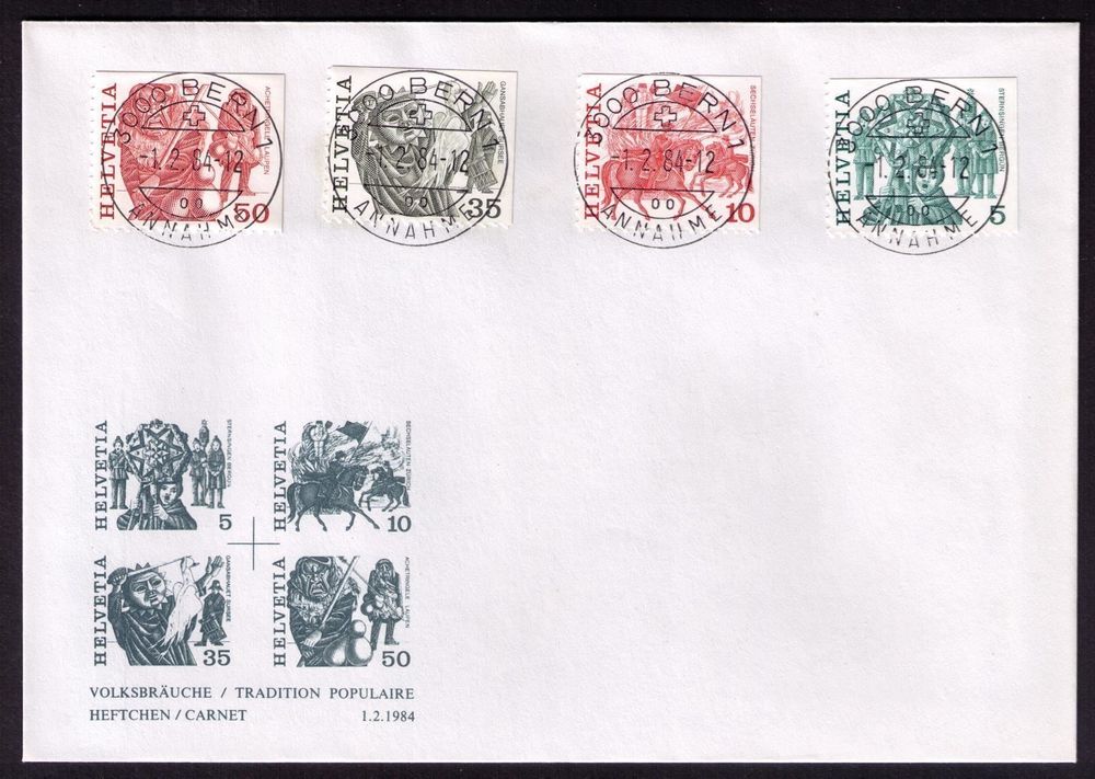 1984 Markenheft VOLKSBRÄUCHE_FDC 1.2.84 VOLLSTEMPEL Bern 1 ! (Gebraucht) in Marthalen für CHF 4 ...