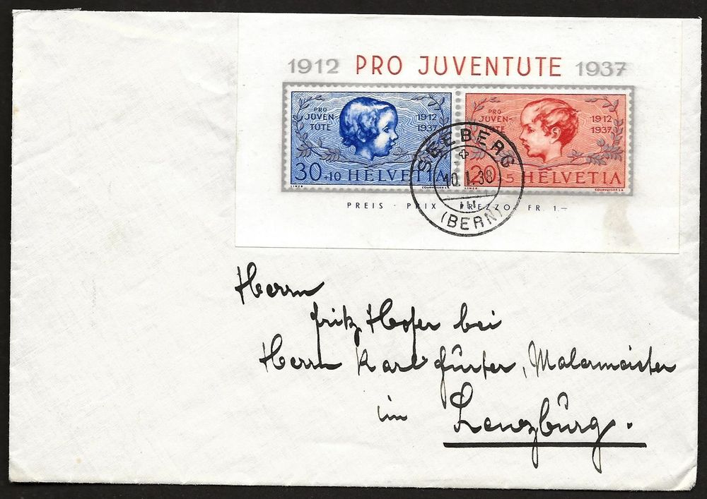 1937 Block Pro Juventute Brief SBK 100.- (Neu und originalverpackt) in Zürich für CHF 10 – mit ...