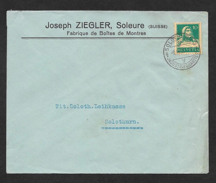 Solothurn illustrierter Brief Fabrik Joseph Ziegler 9.4.1929 (Gebraucht ...