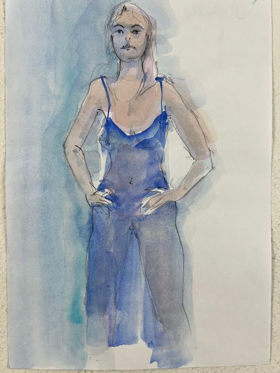 Blaue Frau Rebekka Aquarell Zeichnung von Walter Bachmann | Kaufen auf ...