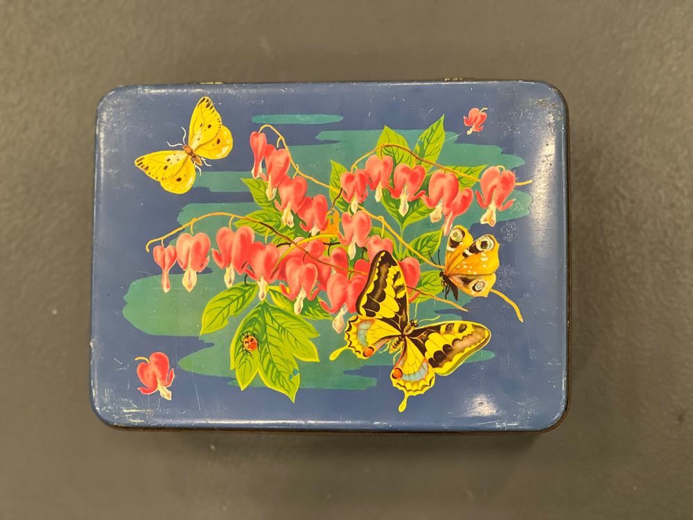 Blechdose Guetzli Blumen, Schmetterlinge, vintage Dose blau | Kaufen ...