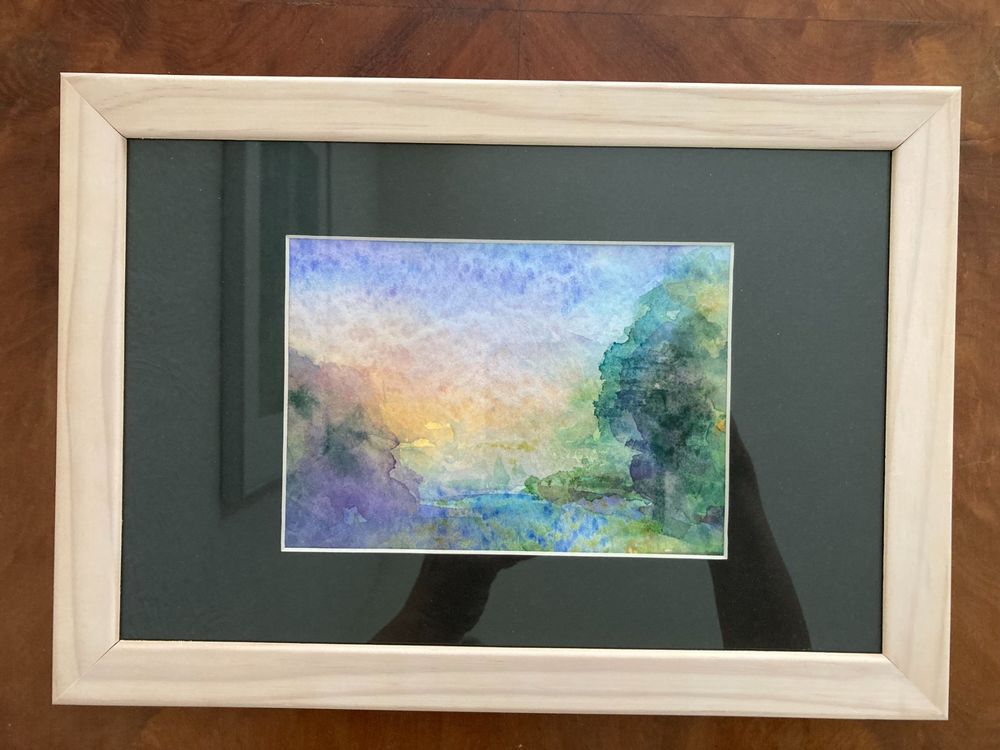 GEMÄLDE AQUARELL Sonnenuntergang am See - nicht signiert | Kaufen auf Ricardo