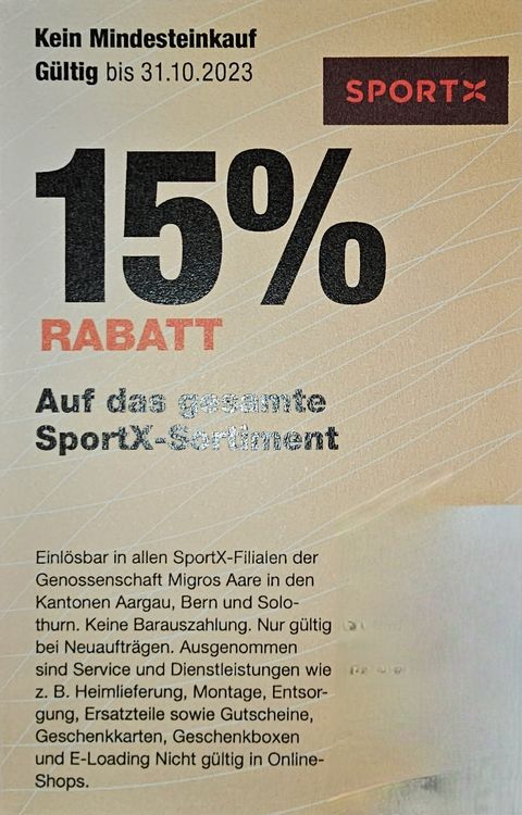 Gutschein 15%Rabatt auf das Gesamte Migros SportX Sortiment | Kaufen auf Ricardo