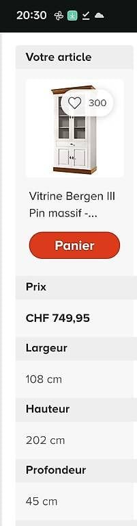 Vitrine pin massif (D'occasion) à Renens VD pour CHF 350 – retrait ...
