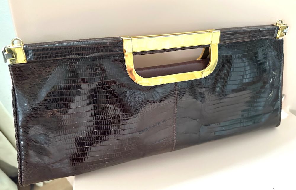 🟢 pochette vintage / Clutch/ Leder cuir lézard ? 1960 1970 (D'occasion ...