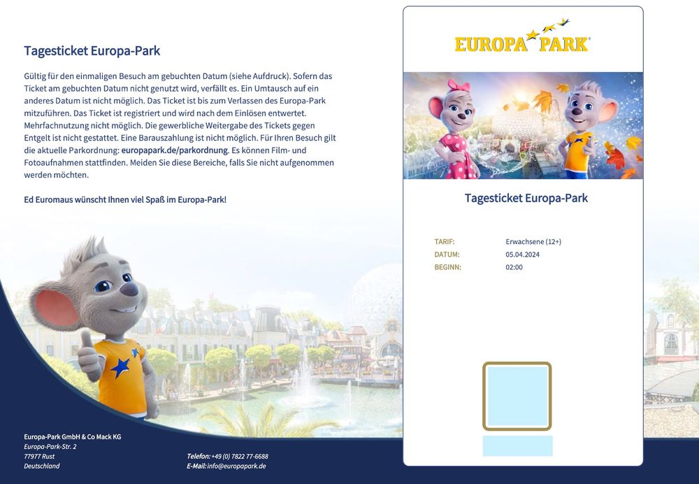 Europapark Tagesticket: Fr., 5. April 2024 (Neu und originalverpackt) in Ostermundigen für CHF ...