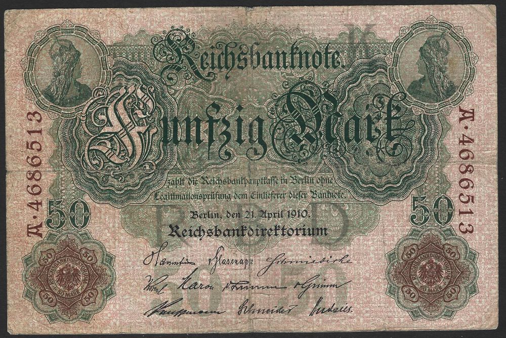 DEUTSCHES REICH - REICHSBANKNOTE - 50 MARK 1910 - SIEHE FOTO (Gebraucht) in Tobel für CHF 1.5 ...