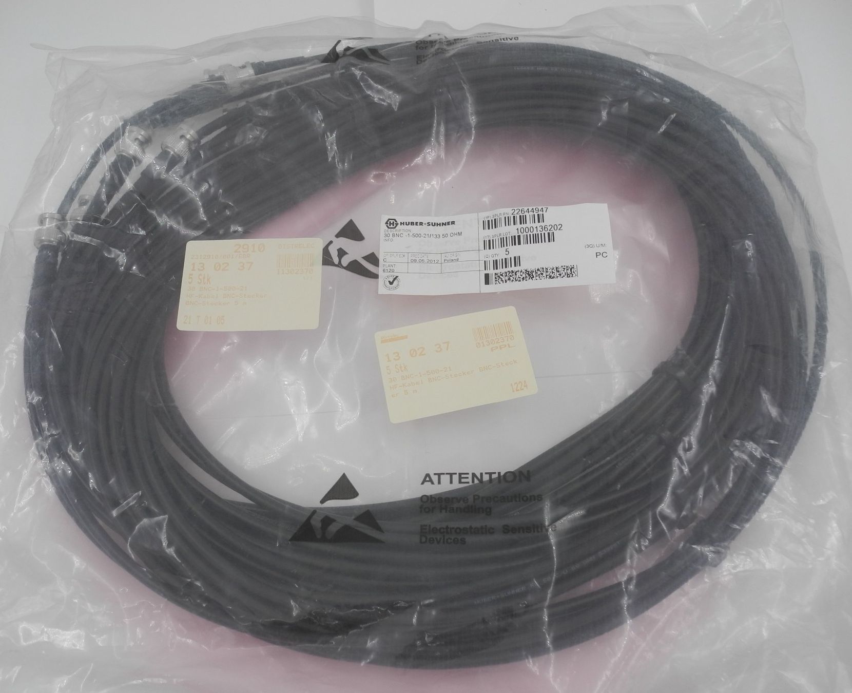 5x Huber+Suhner HF-Kabel BNC-Stecker, Koaxialkabel, Nr. 32b (Neu und ...