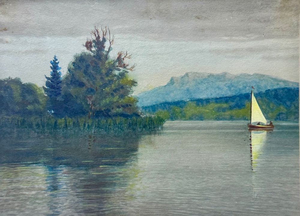 Seenlandschaft Aquarell Gemälde mit Faszinierendem Sujet | Kaufen auf Ricardo