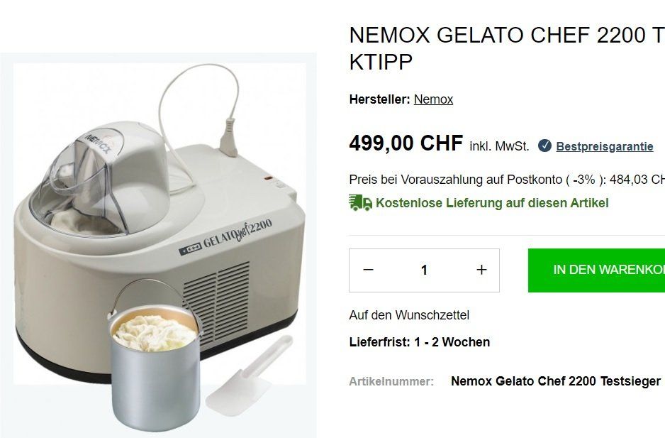 Glacemaschine Nemox Gelato Chef 2200 (Gebraucht) in Dornach für CHF 100 ...
