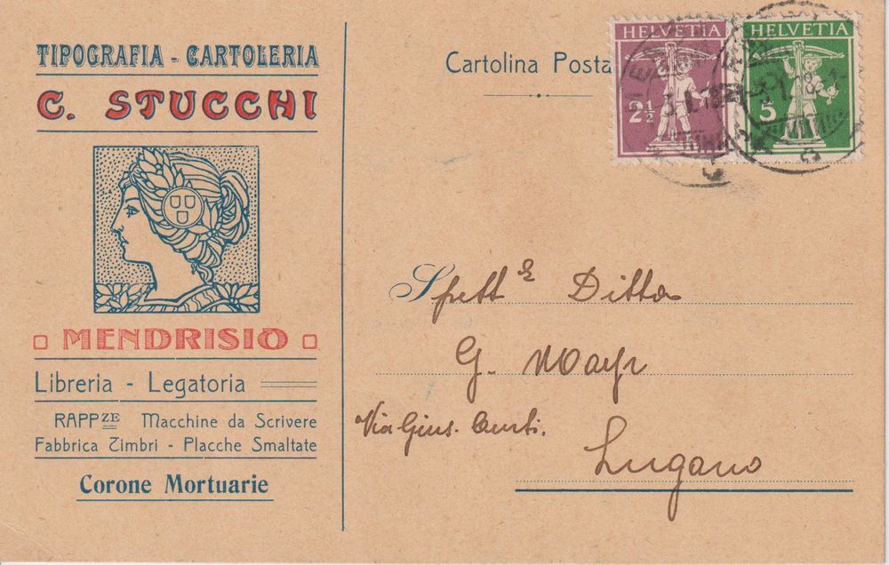 AK Mendrisio, Tipografia - Cartoleria Stucchi 1918 - Rarità! (Gebraucht ...