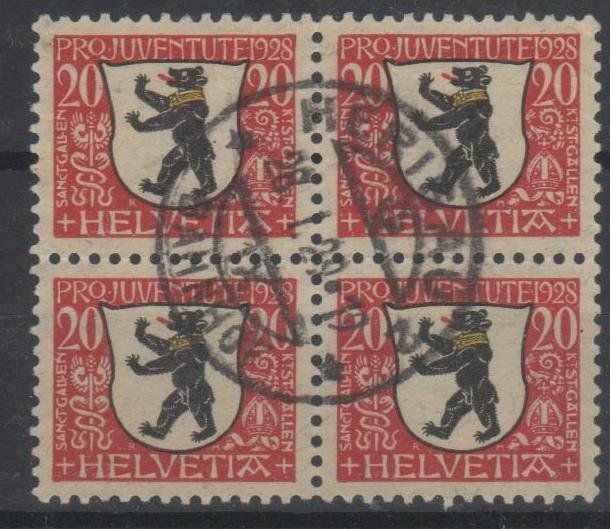 Pro Juventute 1928 SBK Nr. J47 Viererblock o Kat: 40.00 CHF (Gebraucht) in Remetschwil für CHF ...