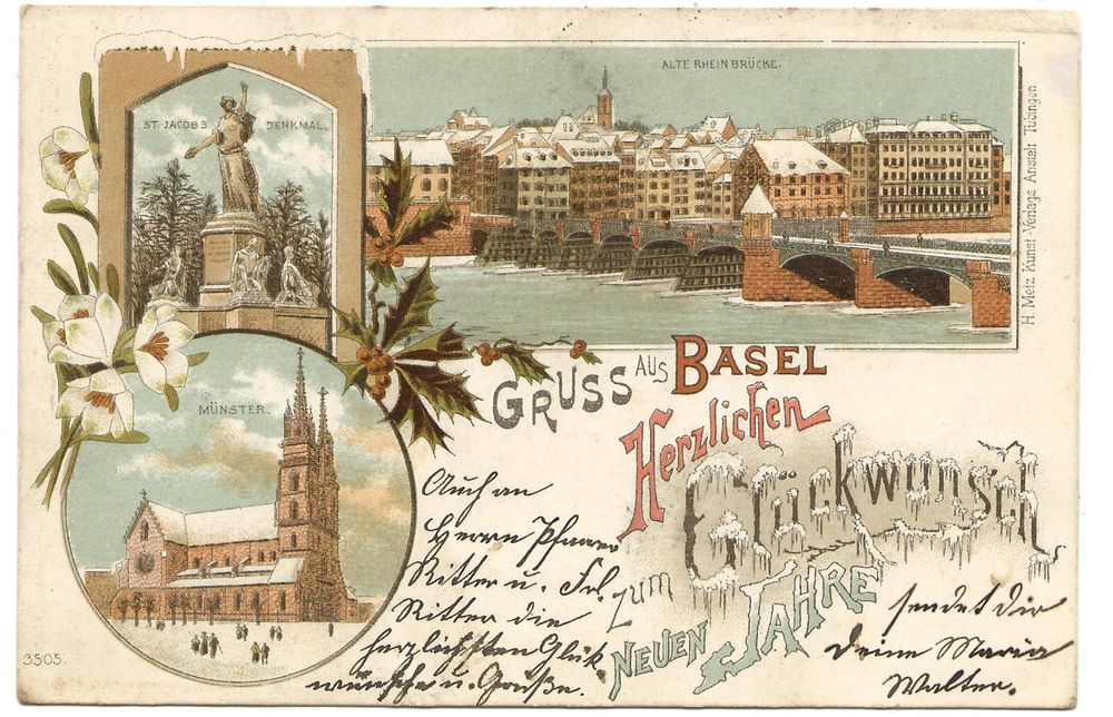 Gruss aus Basel - Stadt - Neujahr - tolle Winter-Litho 1899 (Gebraucht) in Engelburg für CHF 15 ...