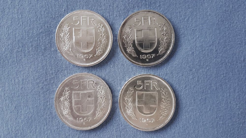 4 x 5 Franken Silbermünzen Jahrgang 1967 ab nur 1 Franken !! (Gebraucht) in Camignolo für CHF 37 ...