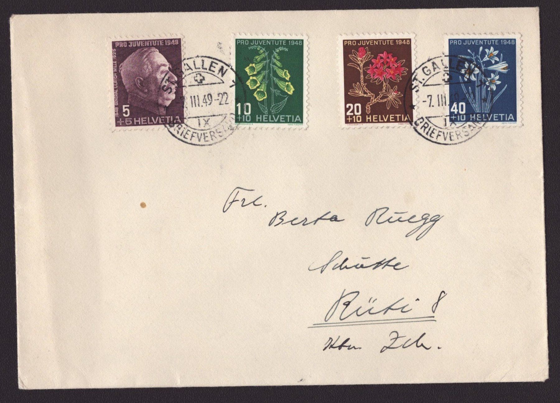 1948 Série J125 - J128 sur enveloppe (D'occasion) à Delémont pour CHF 3 ...